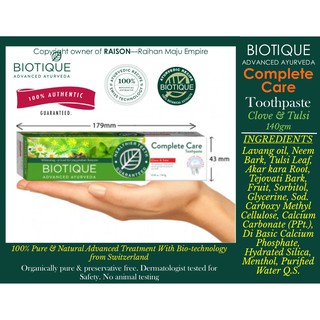 BIOTIQUE ADVANCED AYURVEDA Complete Care Toothpaste Clove & Tulsi 140gm ...
