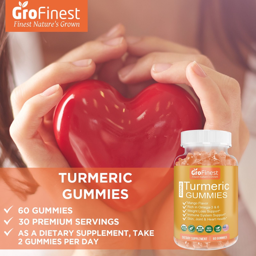Grofinest Organic Turmeric Curcumin Gummy 600mg - Ginger Vitamin A B E ...