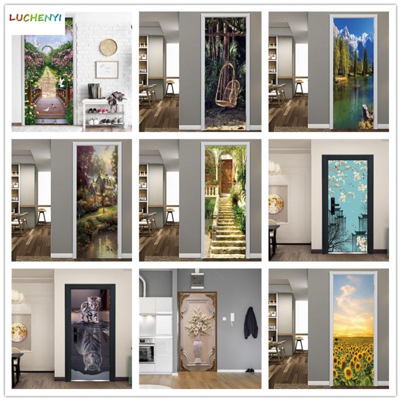 Custom self adhesive Natural Scenery Stickers on the Doors DIY Peel and ...