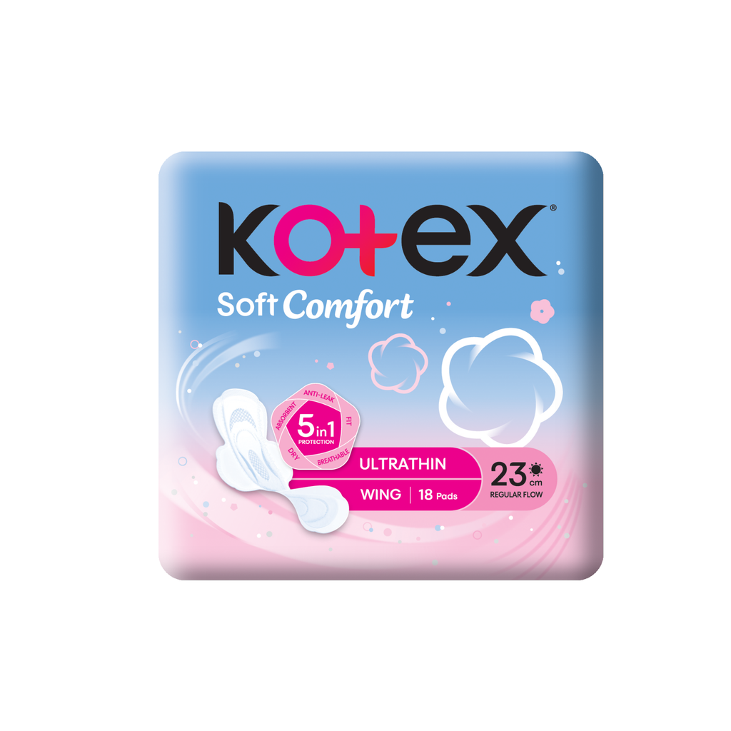 Kotex Soft Comfort Ultrathin Wing Sanitary Pads - Regular, 23cm, 18pcs ...