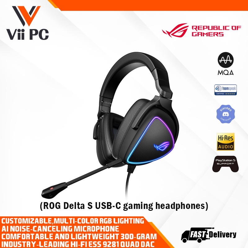 ASUS ROG Delta S Gaming Headset (AI noise-canceling mic, Hi-Res ESS ...