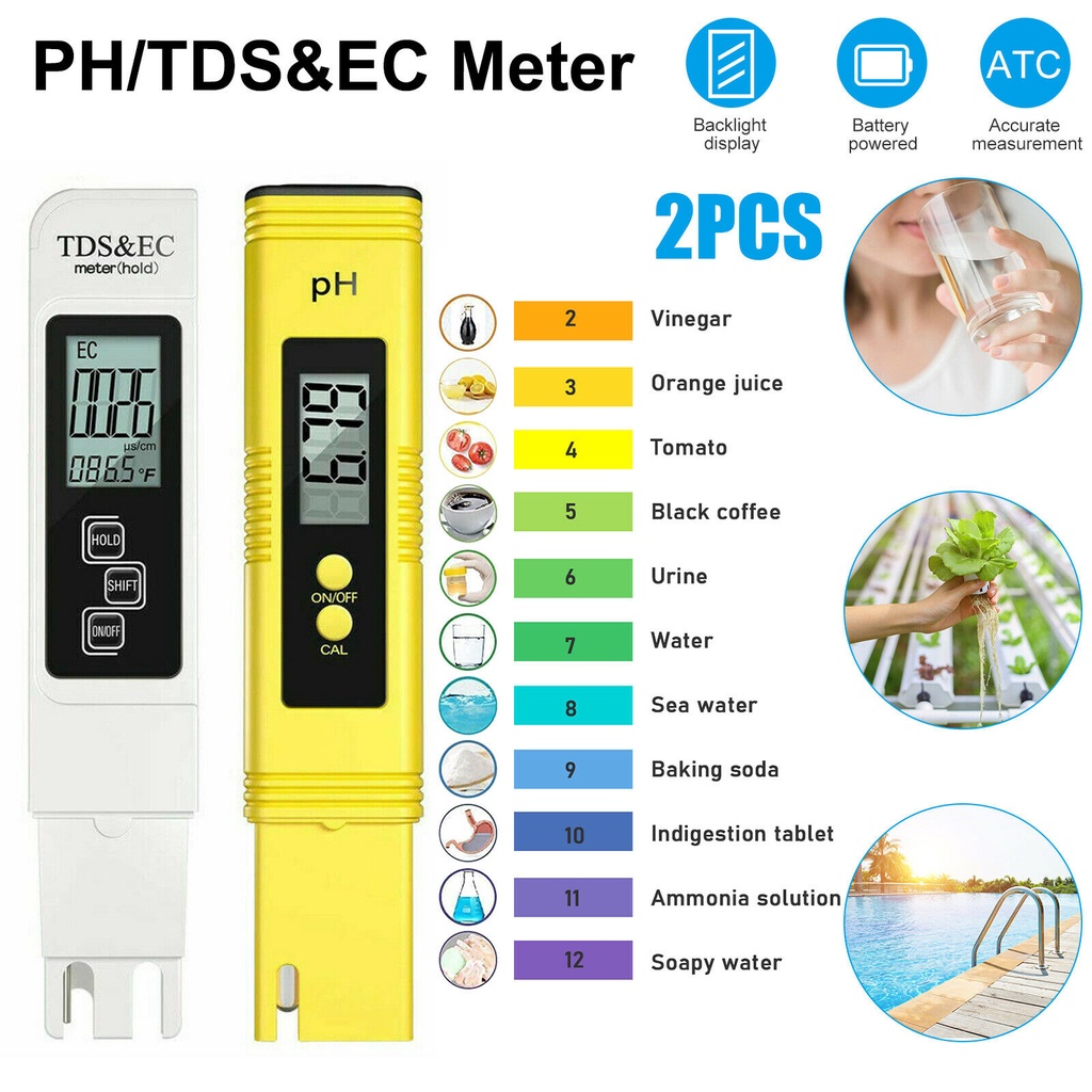 Portable pH meter digital LCD water purity TDs EC meter temperature ...