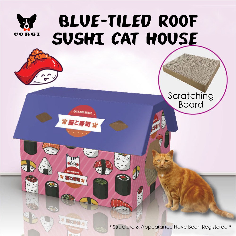 *SG SELLER* BLUE-TILED ROOF SUSHI CAT HOUSE WITH SCRATCHING BOARD ...