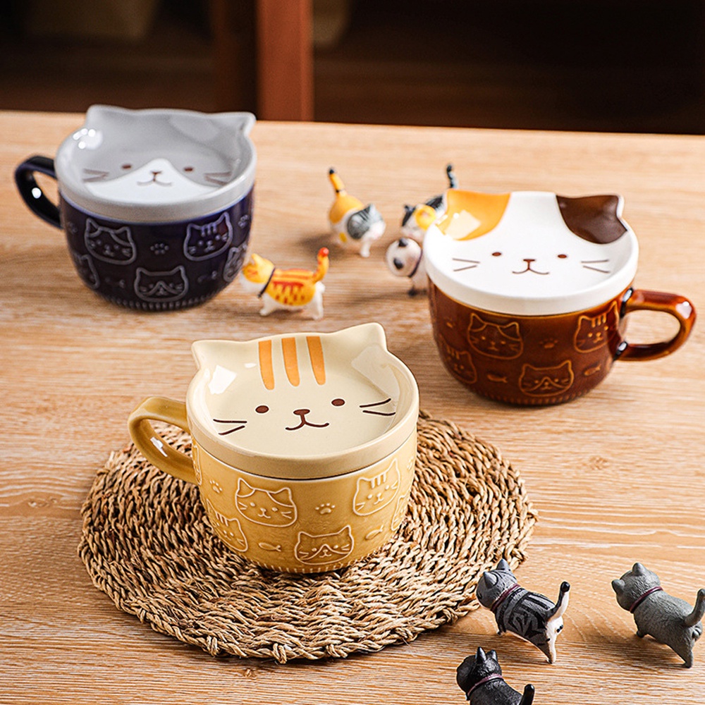 【SG】Japanese Cute Ceramics Mug Cartoon Mug Coffee Cup with Lid Kids ...