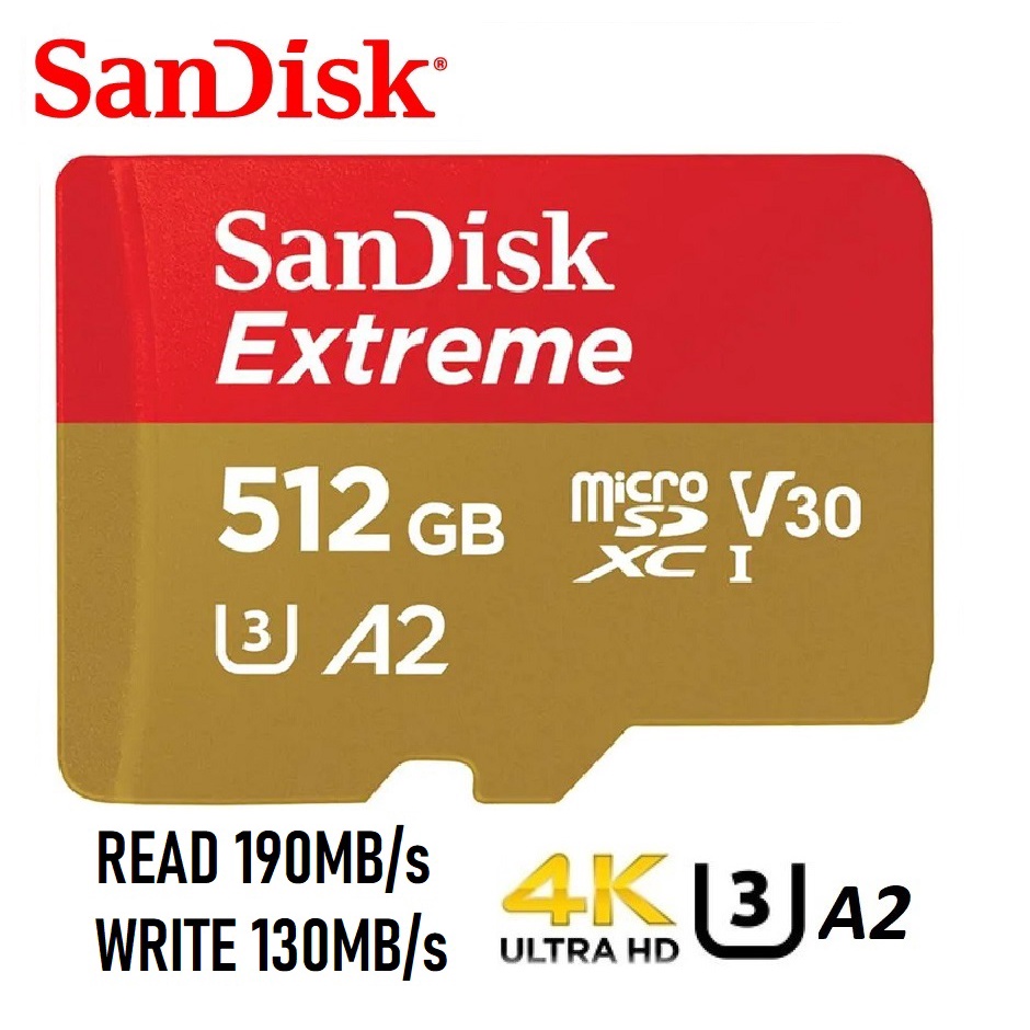 SanDisk Extreme 512GB 4K Up to 190MB/S Micro SD Card Memory Card ...