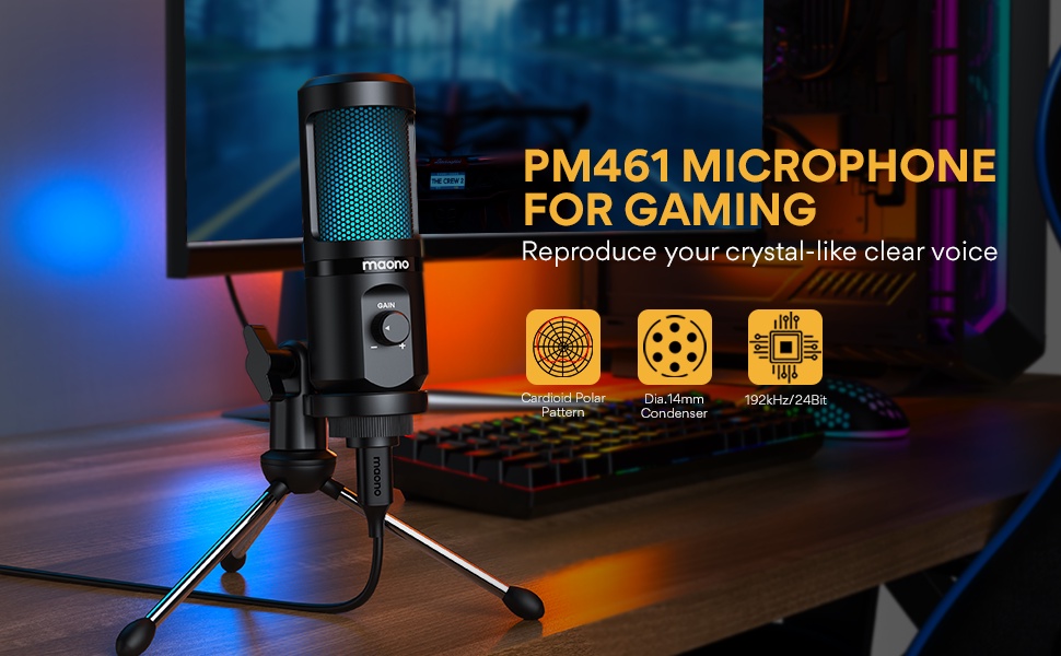 Maono AU-PM461TR RGB USB Microphone Cardioid Condenser Mic Deskop ...
