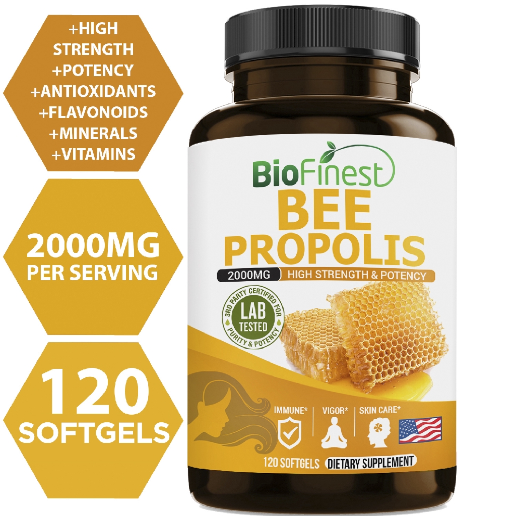 Biofinest Bee Propolis (Bee Glue) 2000mg - Supplement (120 softgels ...