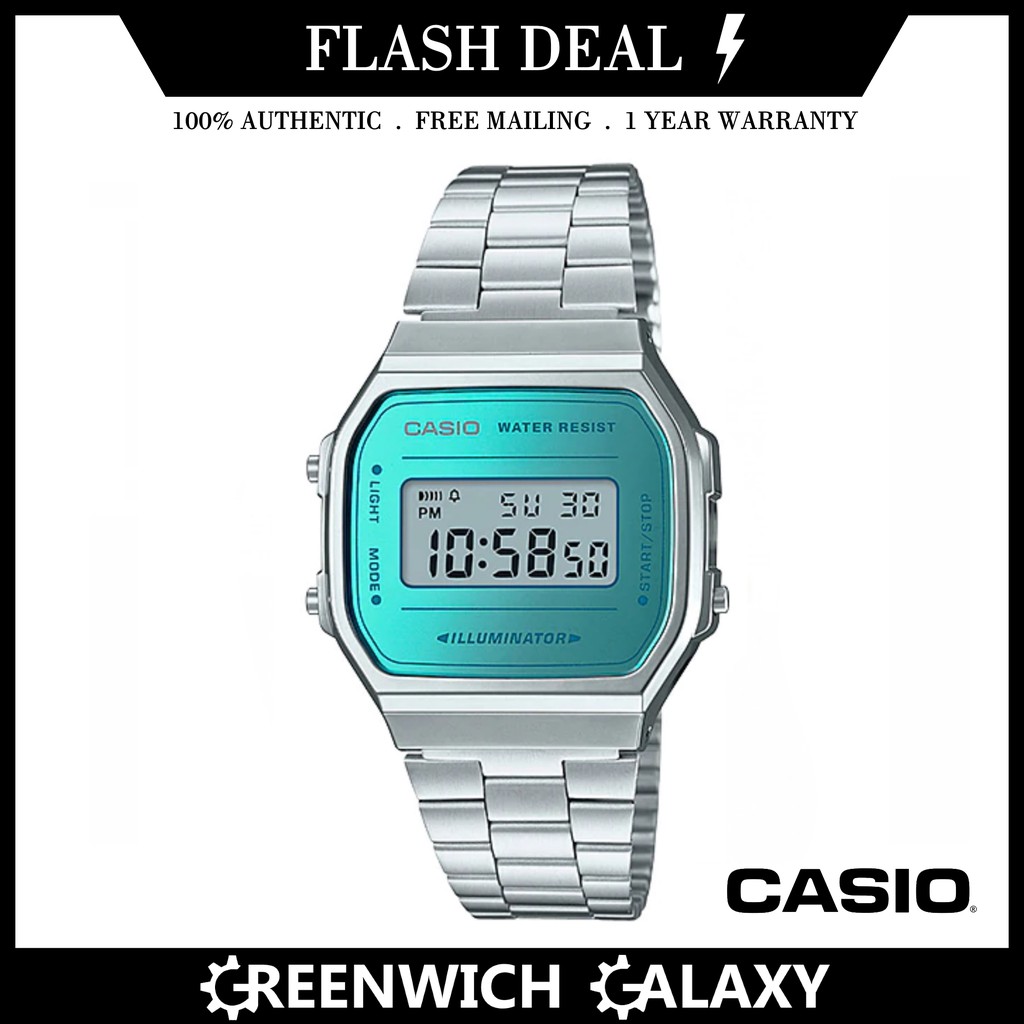 Casio Authentic Vintage Silver x Turquoise Watch (A168WEM-2D) | Shopee ...