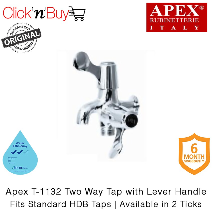 Apex T-1132 Two Way Tap with Lever Handle. Fits most HDB taps of 1/2 ...