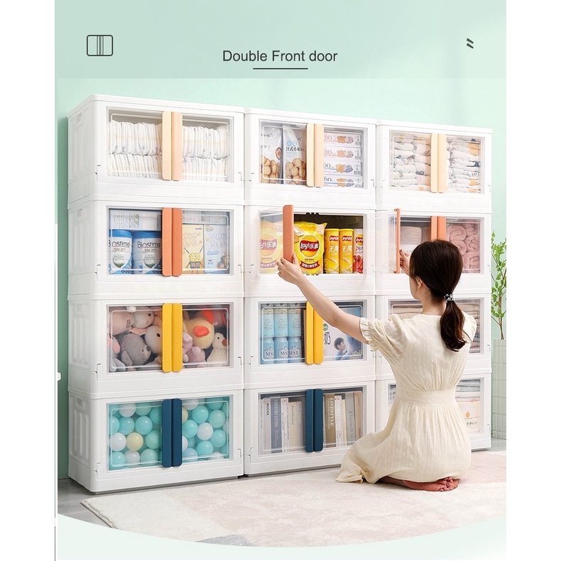 Moveable Front Door Opening Collapsible Storage Box w Lid and Wheels 32 ...