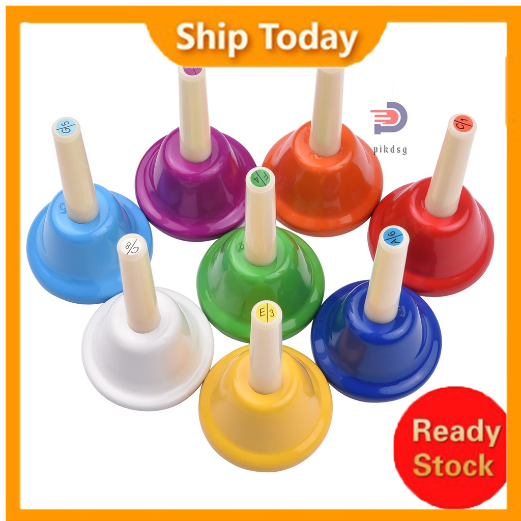 PDay 8pcs Colorful Handbell 8 Note Diatonic Metal Hand Bells Set Tinkle ...