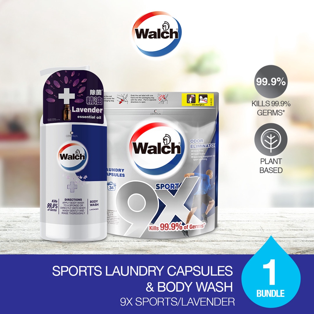 Walch® 9X Sports Laundry Capsules Refill Pack 34 Pods + Walch® Anti ...
