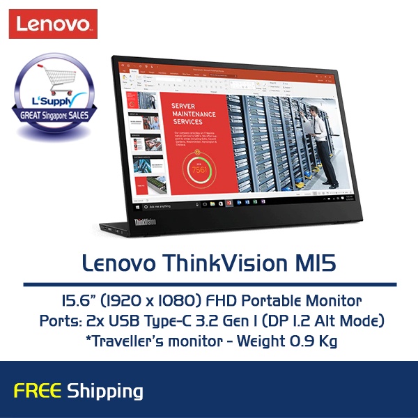 Lenovo ThinkVision M15 (15.6" Light Mobile FHD Monitor) | Shopee Singapore
