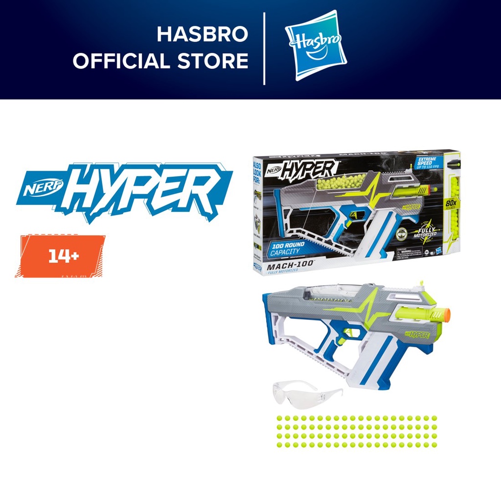 Nerf Hyper Mach-100 Fully Motorized Blaster, 80 Nerf Hyper Rounds, 110 ...