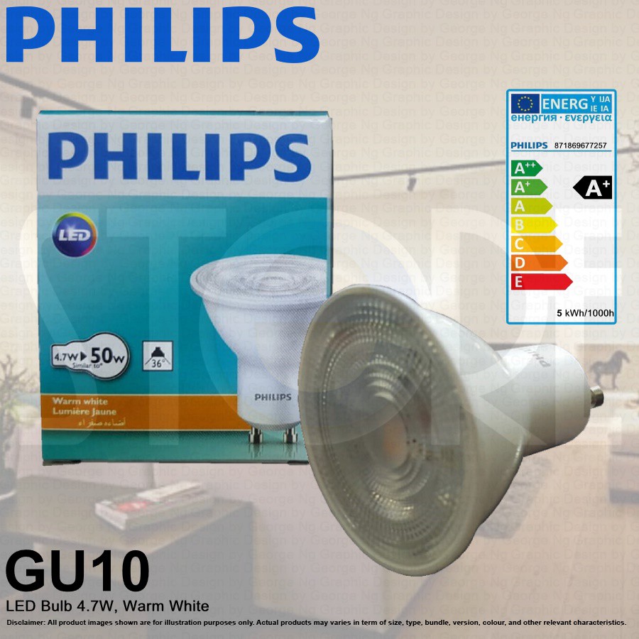 Philips GU10 LED Bulb 4.7W Warm White 2700K / Cool Light 6500K / Cool ...