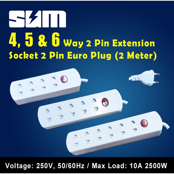 4/5/6 Way 2 Pin Extension Socket (2 Meter) | Shopee Singapore