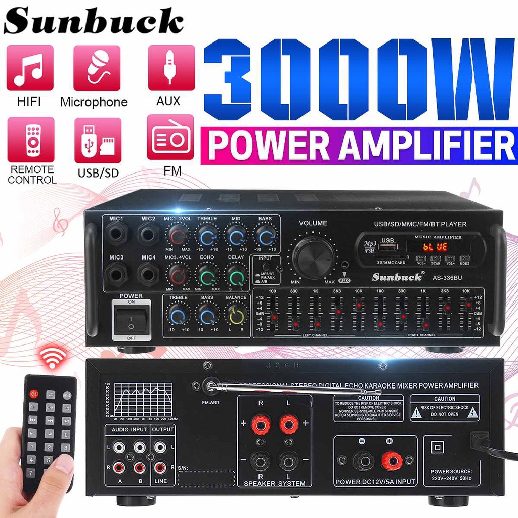 3000W Bluetooth Stereo Amplifier, Surround Sound, USB SD, FM Amplifier ...