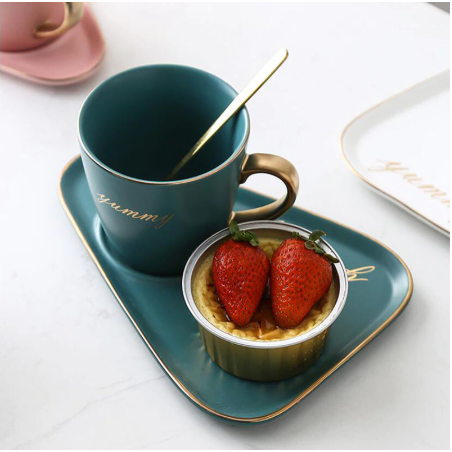 Set Cawan Seramik dengan Lapik dan Sudu Ceramic Mug Coffee Cup and ...