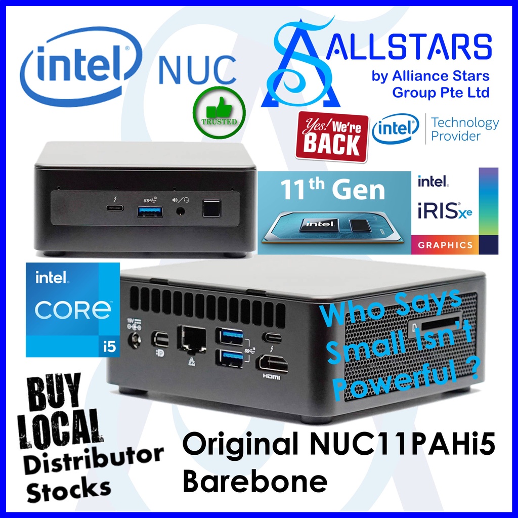 Intel NUC11PAHi5 NUC Mini PC Barebone (Intel Core i5-1135G7 / HDMI 2.0a; USB-C (DP1.4); MiniDP 1 ...