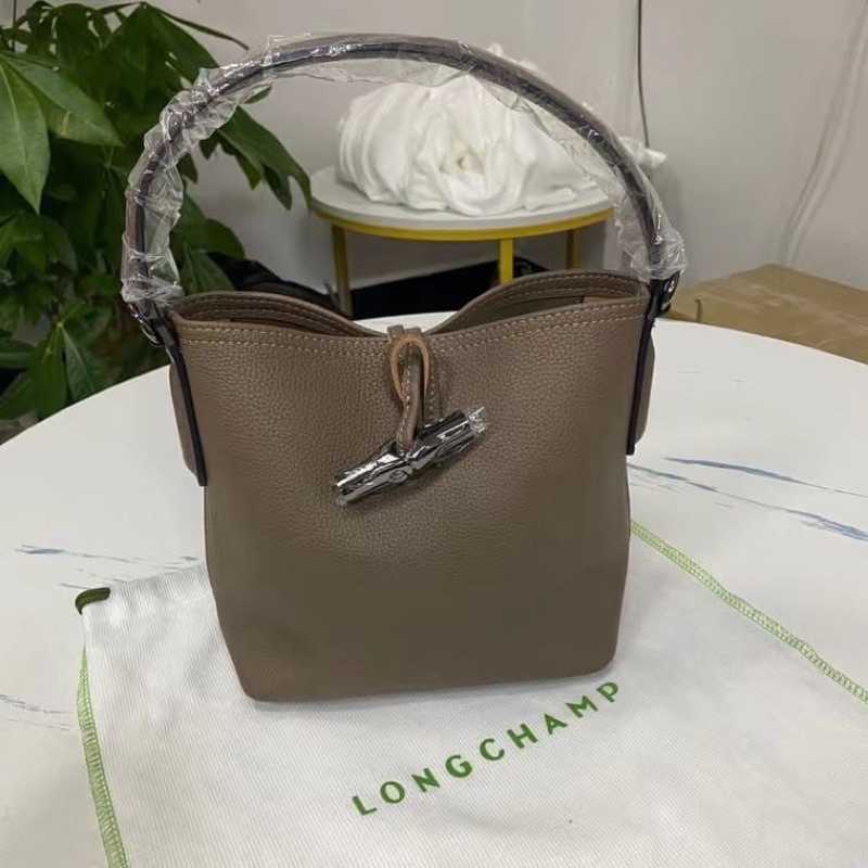 longchamp latest lambskin leathernrw bucket sling bag brown | Shopee ...