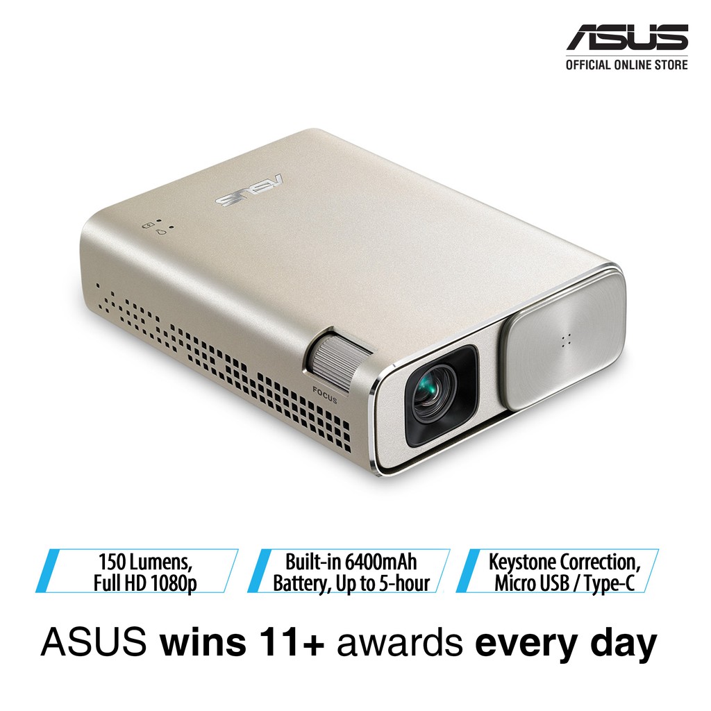 ASUS ZenBeam Go E1Z USB Pocket Projector, 150 Lumens, 6400mAh Battery ...