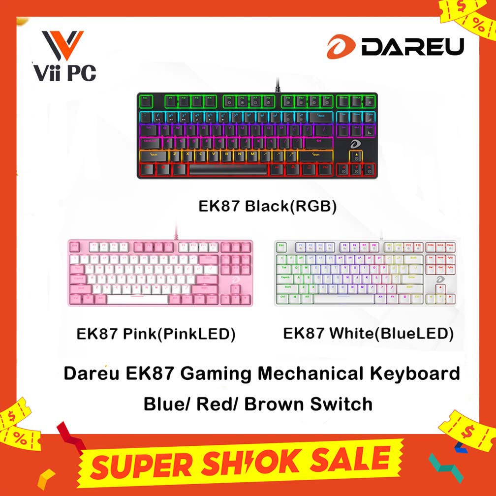 Dareu EK87 gaming mechanical keyboard(Black/Pink/White Colour, Blue ...