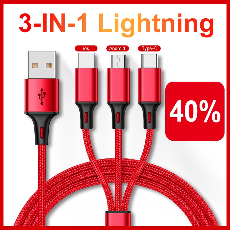 3 in 1 Charging Cable for Apple Android USB Type C 1.2m Data Cable ...