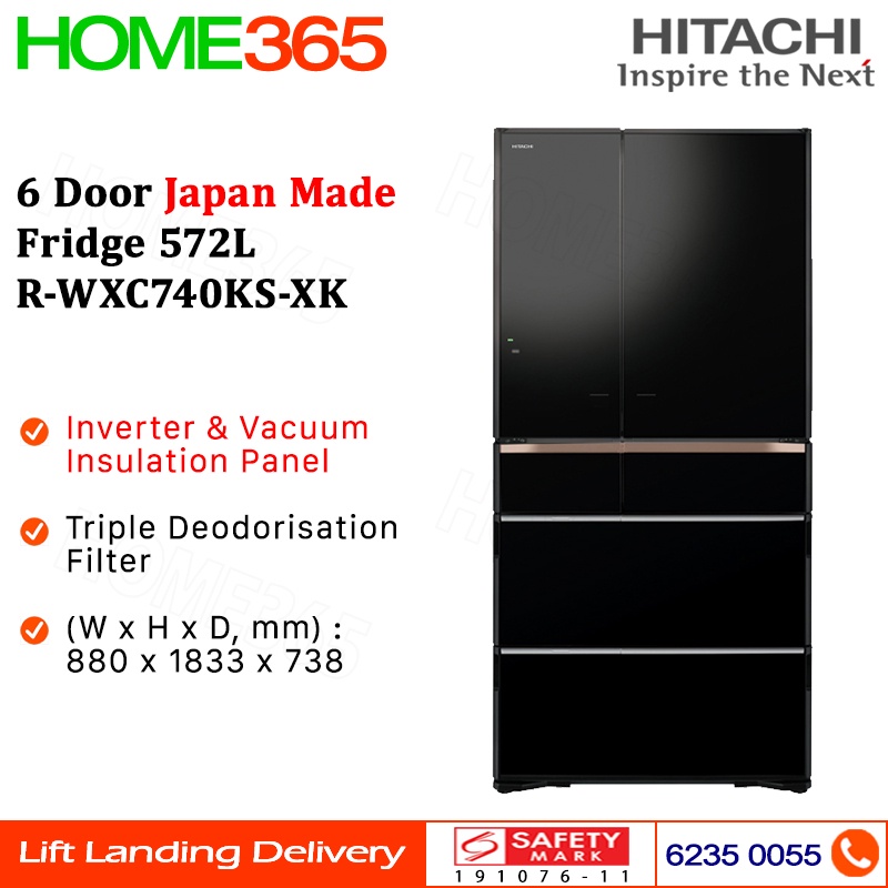 Hitachi 6 Door Japan Made Fridge 572L R-WXC740KS | Shopee Singapore