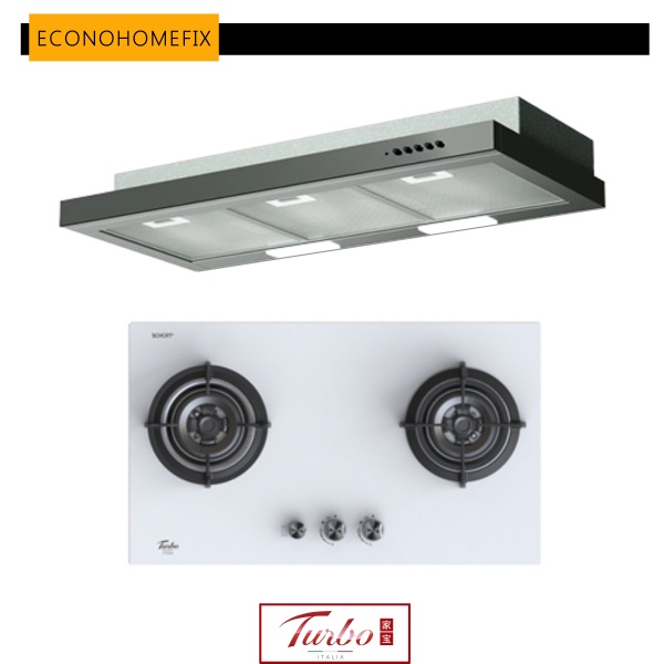 [ TURBO ] [PACKAGE HOOD+ HOB ] Turbo Incanto T762GV-OW WHITE 76cm 2 burners built-in glass hob ...