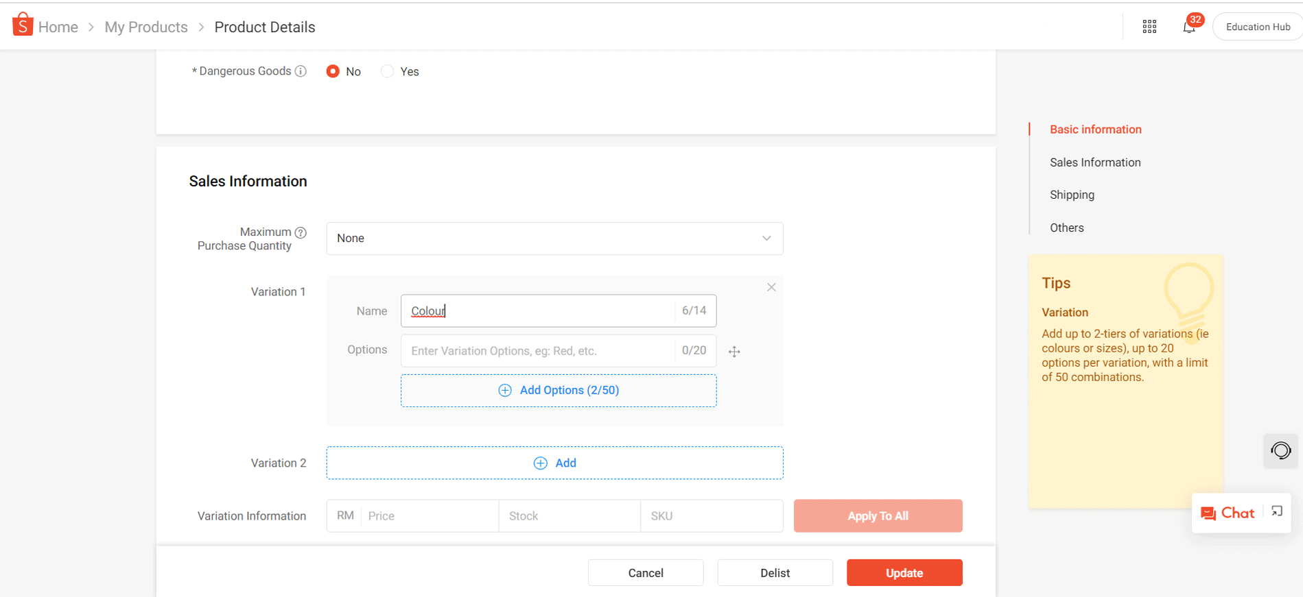 Adding Variations for Your Products | Shopee MY Seller Education Hub