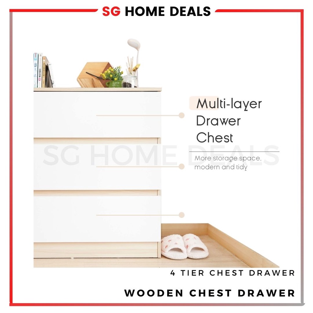4 Tier Wooden Chest Drawer / 5 Compartments Chest Drawers with Handle ...