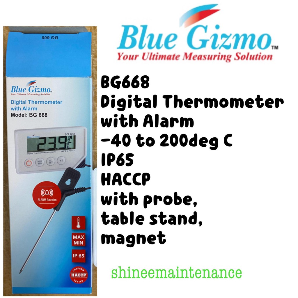 Blue Gizmo Digital Thermometer with Alarm BG668 IP65 HACCP | Shopee ...