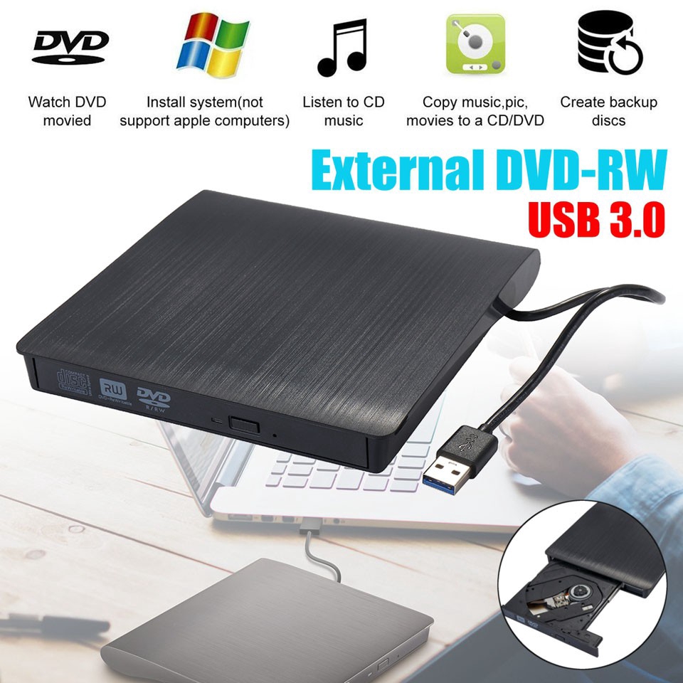 USB 3.0 Slim External DVD RW CD Writer Drive Burner Reader Player ...