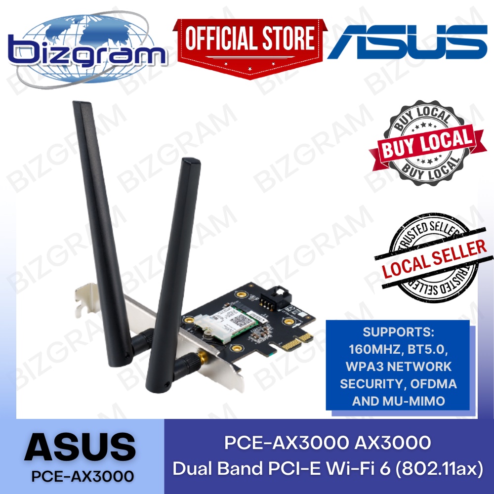 Asus PCE-AX3000 AX3000 Dual Band PCI-E WiFi 6 (802.11ax) Suppors 160MHz ...