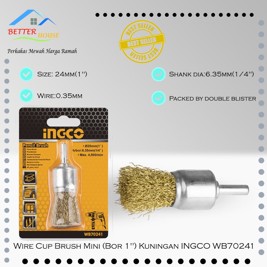Mini Wire Cup Brush (Bor 1 ") Brass INGCO WB70241 Dremel flex Wire ...