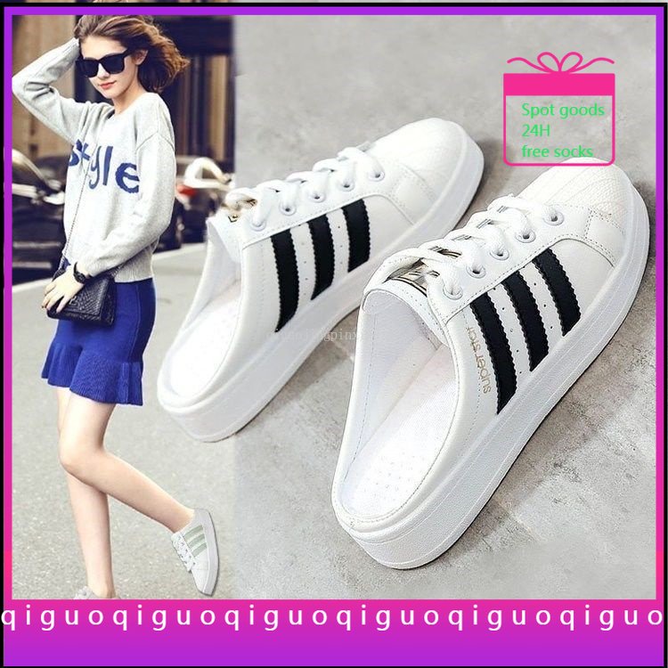 Ready Stock 24H New Style Shell Shoes Casual Half Slippers White Women ...