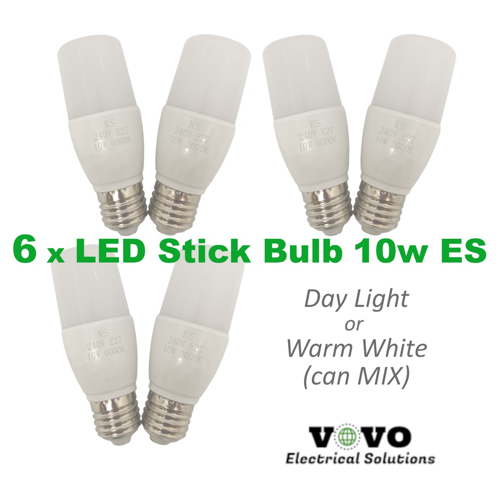 6 x LED Stick Bulb 10W ES ( Day Light / Warm White ) | Shopee Singapore
