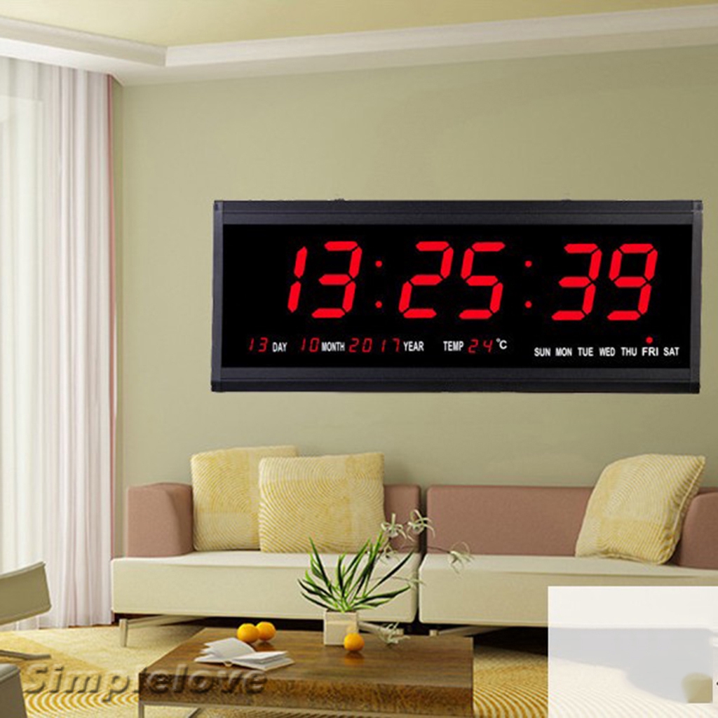 Digital Wall Clock LED Time Calendar Temperature Electric Alarm Clock ...