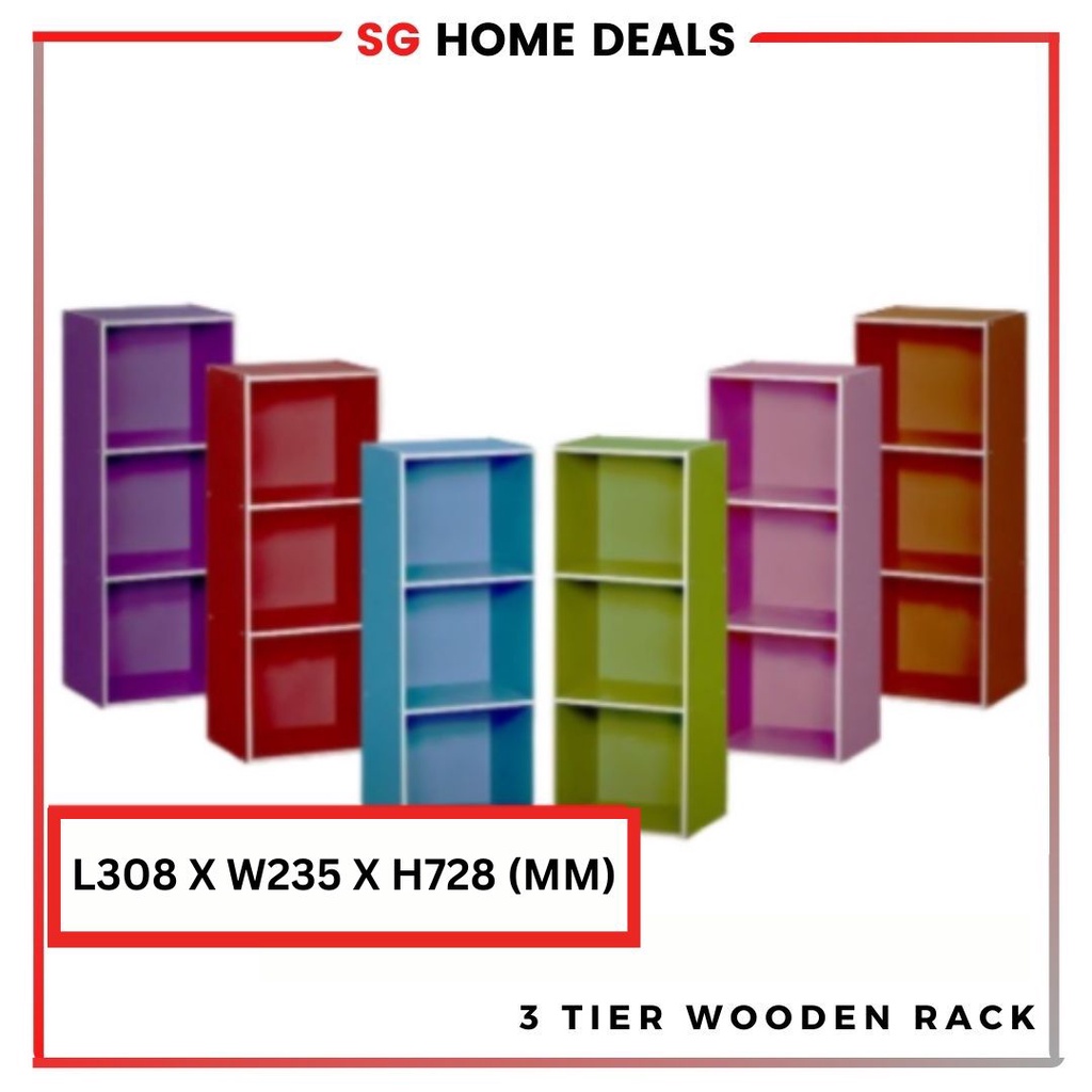 [SG STOCKS] 3 Tier Wooden Multipurpose Rack Book Shelf, Book Cabinet ...