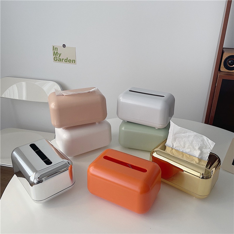 Plastic tissue box ins style silver tissue box Retro desktop tissue ...