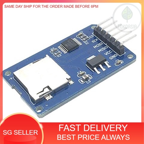 Micro SD TF Card Adater Reader Module shield 6 Pin SPI Interface Driver ...