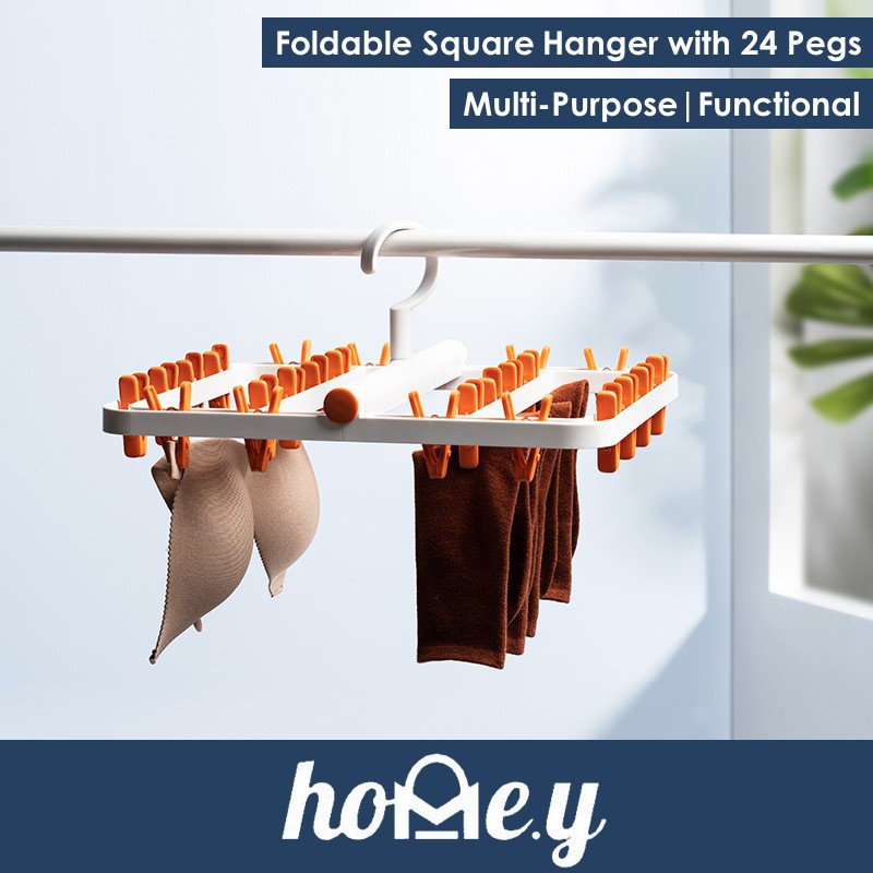 HEDO Rectangular Square Clothes Hanger with Multiple Clip 24 Clips Pegs ...