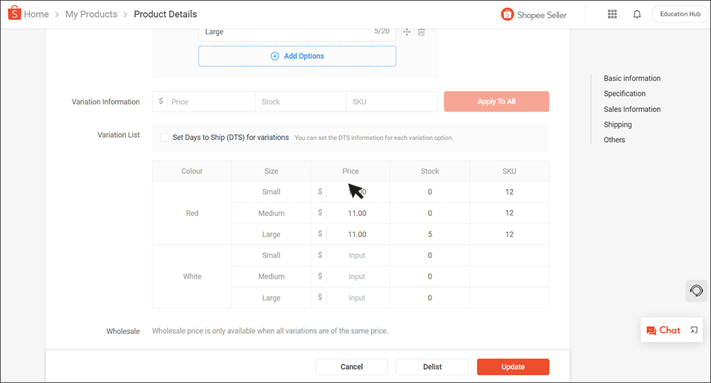 Setting Days to Ship (DTS) and pre-order at variation level | Shopee SG ...