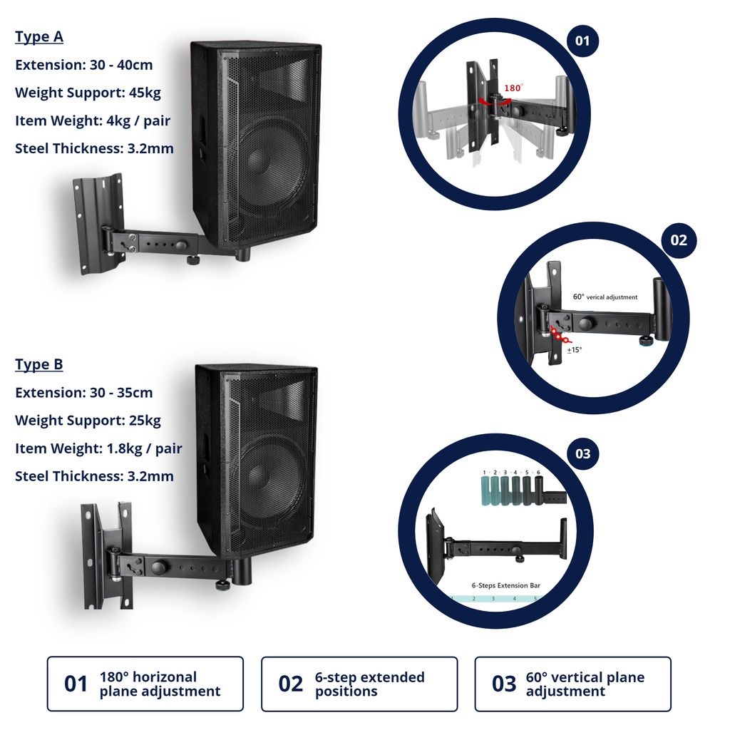 Speaker Wall Mount Wall Bracket Multi-angle Swivel / Horizontal Plane ...