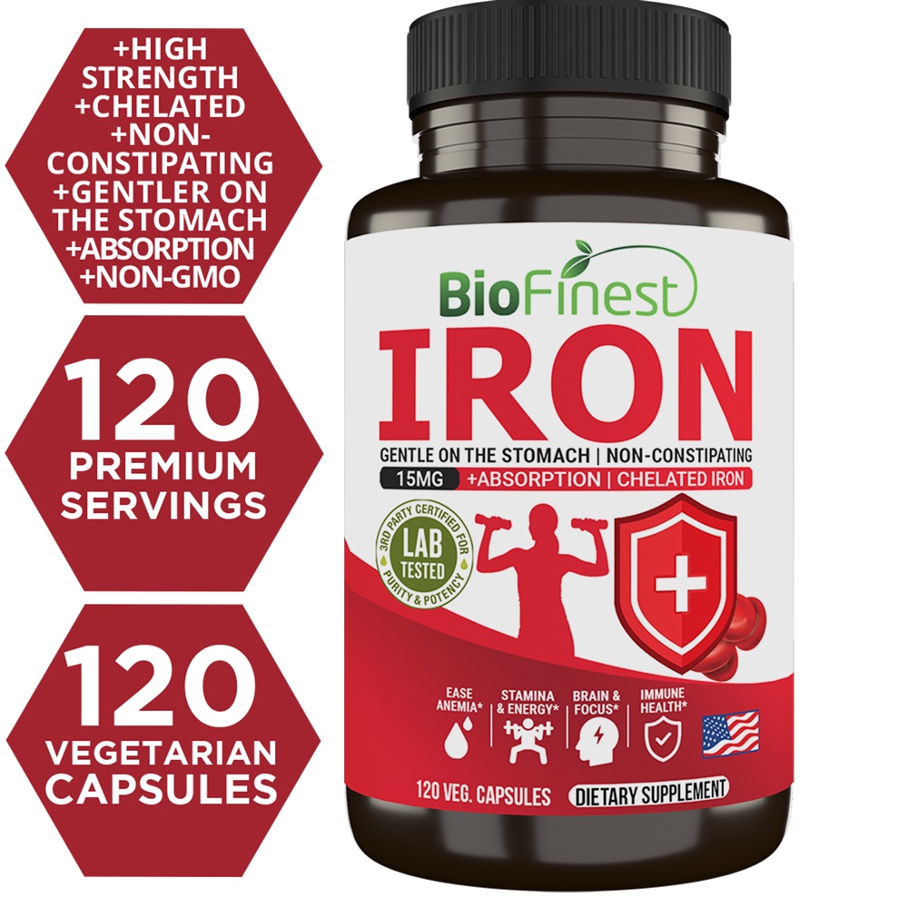 Biofinest Iron 15mg Supplement - Chelated Fast Absorption Gentler Non ...