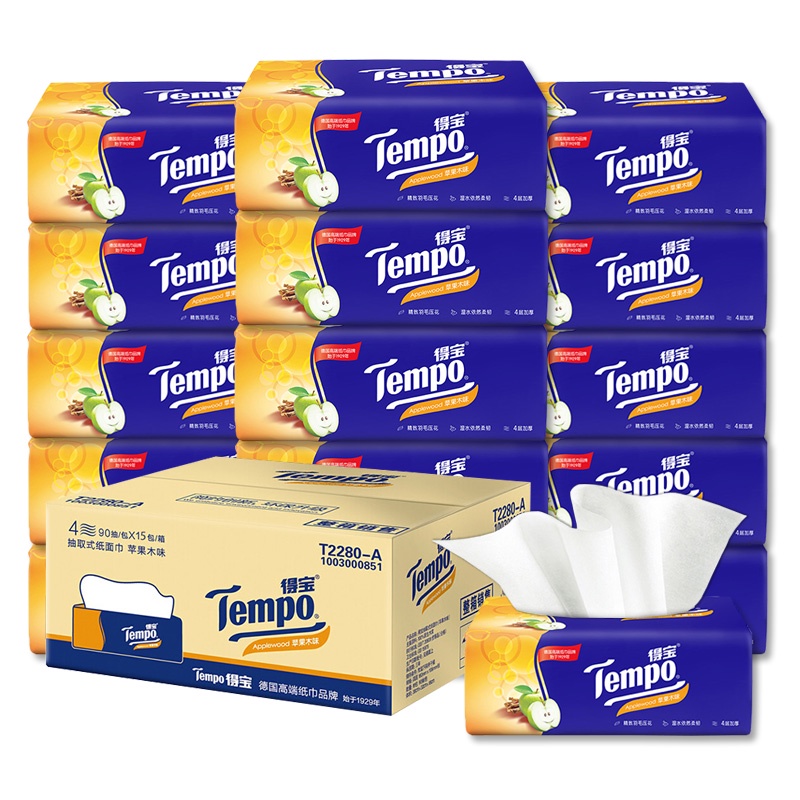 Tempo Soft Tissue Pulling Applewood Scented 4 Layers 90 Sheets 18 Packs ...