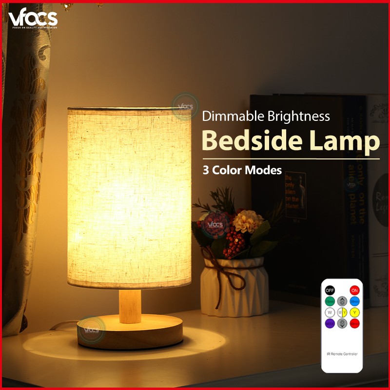 USB Wooden Base LED Night Light Dimmable Brightness Bedside Desk Lamp ...