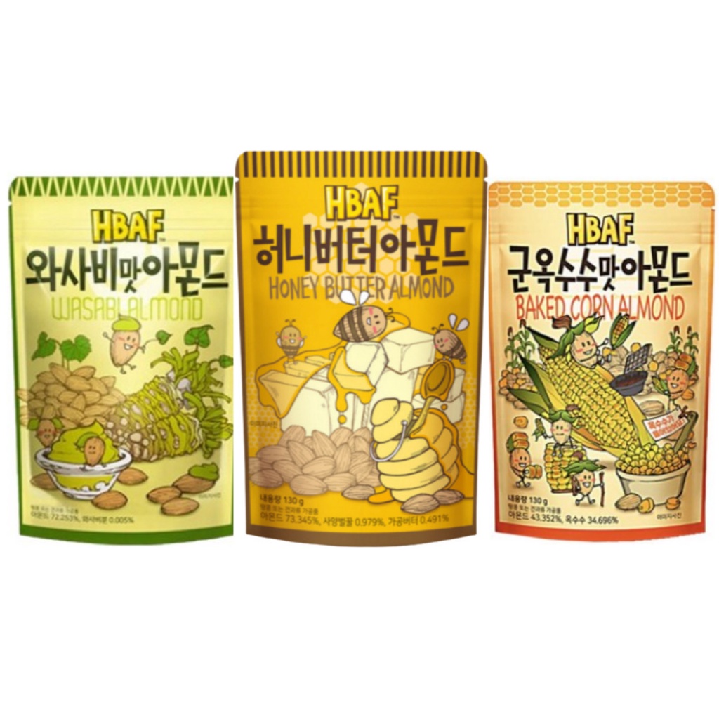 HBAF HONEY BUTTER ALMOND WASABI ALMOND GRILLED CORN FLAVOR 130G | Shopee Singapore