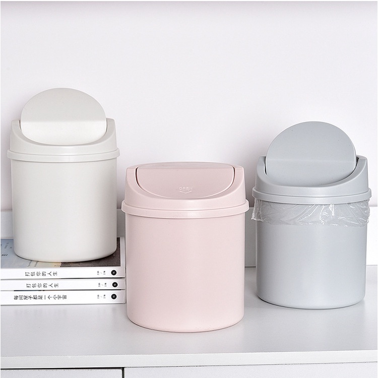 Mini Desktop Bin Small Trash Can Tube with Cover Bedroom Trash Can ...