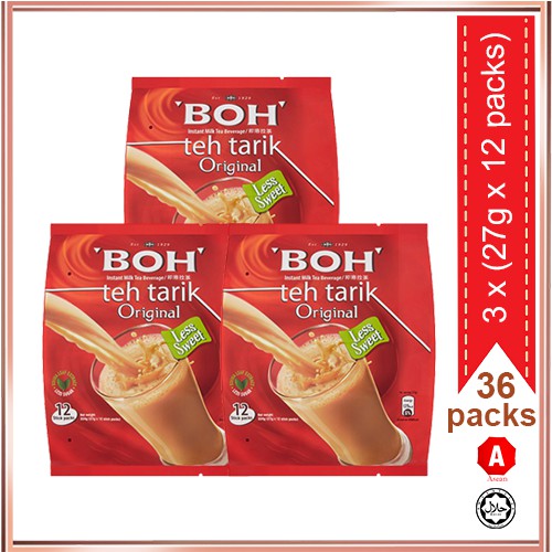 BOH Teh Tarik Original Less Sweet Instant Milk Tea (27gx12's) x 3 packs ...